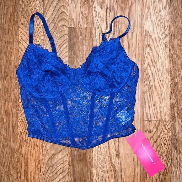 Tops | Royal Blue Lace Mesh Crop Top | Poshmark
